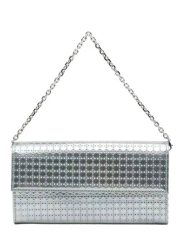 Dior 2015 Metallic Patent Microcannage Lady Croisiere Wallet On Chain Crossbody Bag - Silver