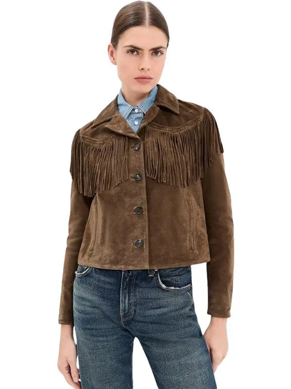 NILI LOTAN Eloi Calfskin Suede Jacket - Hazel