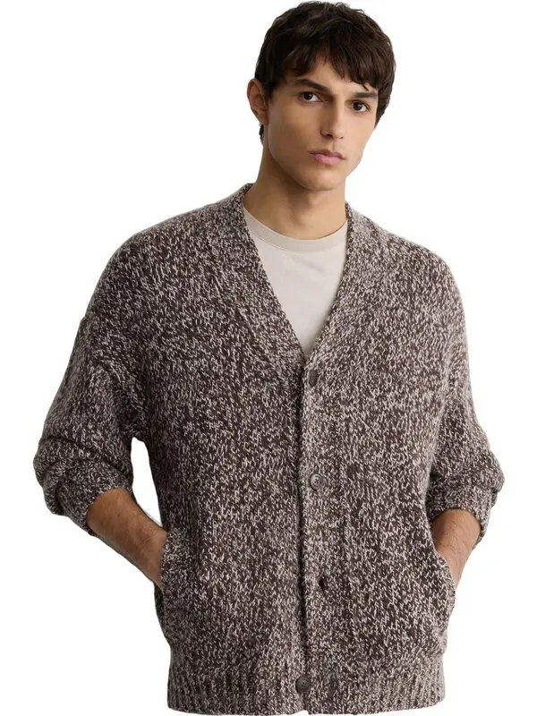 REISS Finsbury Wool-blend Speckled-knit Cardigan - Brown Multi