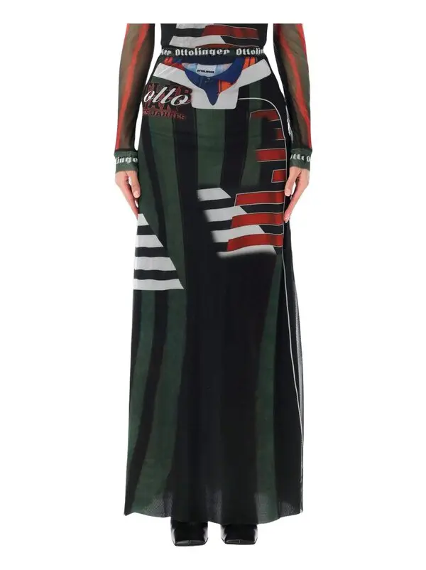 Ottolinger Long Graphic Print Jersey Pencil Skirt With High Waist - Red