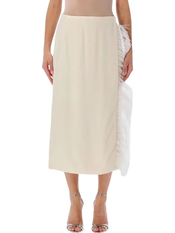 Alberta Ferretti Midi Cady Wrap Skirt With Feather Embellishment - Ivory