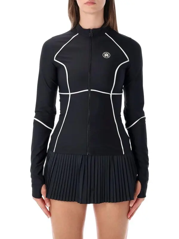Amiri Slim Fit Zip-up Sweatshirt With Mock Neck And Contrast Piping - Black