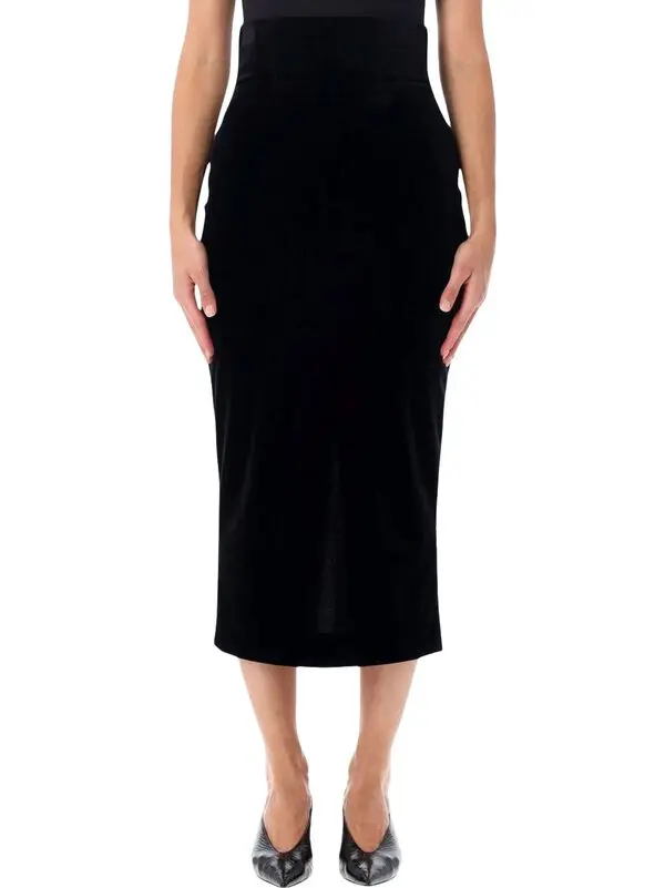 Alberta Ferretti High-waisted Velvet Midi Pencil Skirt With Back Slit - Black