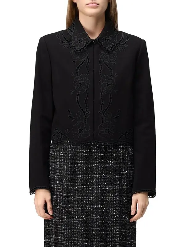 TWINSET Single-breasted Cropped Jacket In Viscose Blend With Embroidered Details - Black