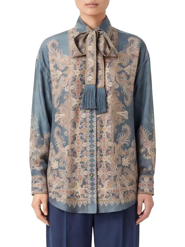 Zimmermann Valiant Paisley-print Silk Blouse With Pussy-bow Collar And Long Sleeves - Multicolor