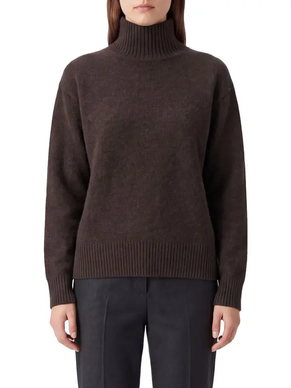 Max Mara Wool Roll Neck Jumper With Dropped Shoulders And Ribbed Trims - Biscuit