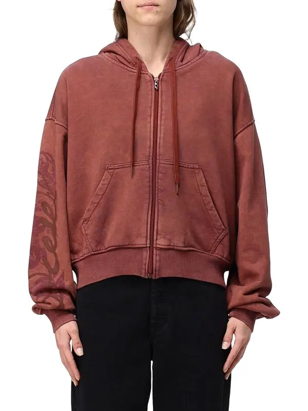 DIESEL® Relaxed Fit Cotton Zip-up Hoodie With Kangaroo Pocket - Rust