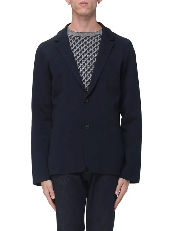 Emporio Armani Single-breasted Viscose Blend Blazer With Patch Pockets - Blue