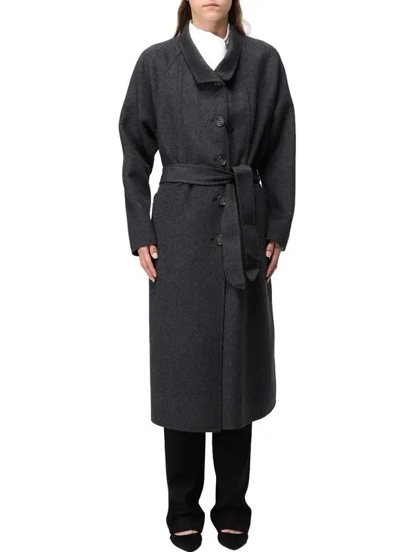Emporio Armani Single-breasted Long Virgin Wool Coat With Waist Belt - Grey