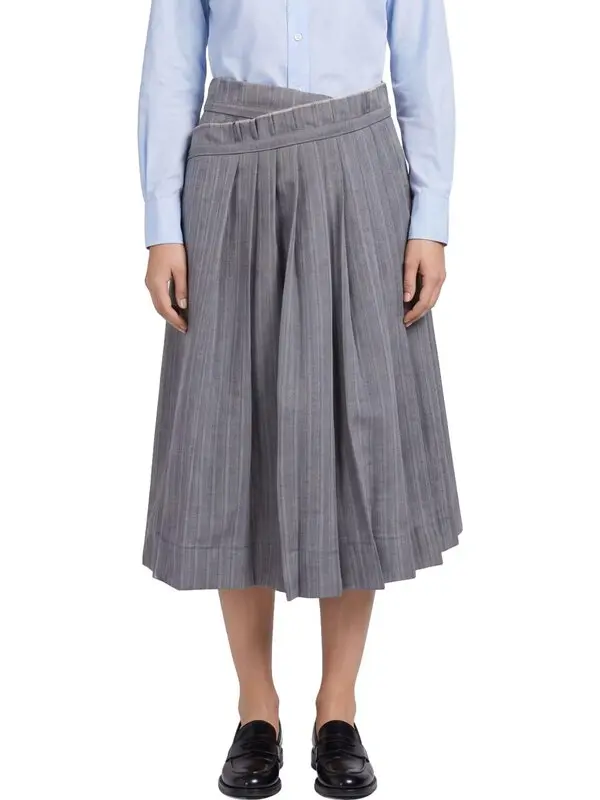 Dries Van Noten Pleated Chevron Wool Midi Skirt With A Wrap-around Design - Grey