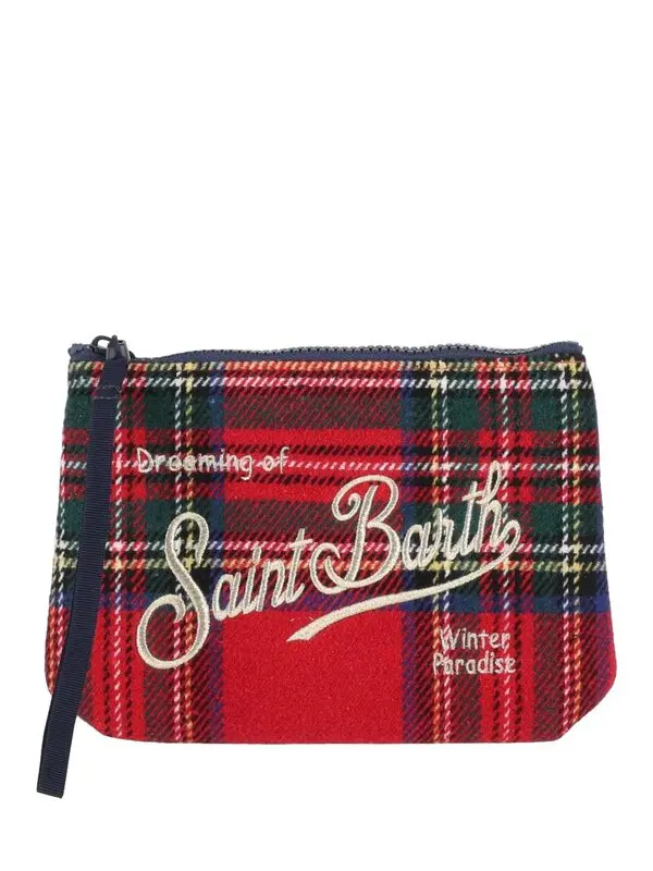 MC2 SAINT BARTH Aline Tartan Print Neoprene Mini Handbag With Logo - Red