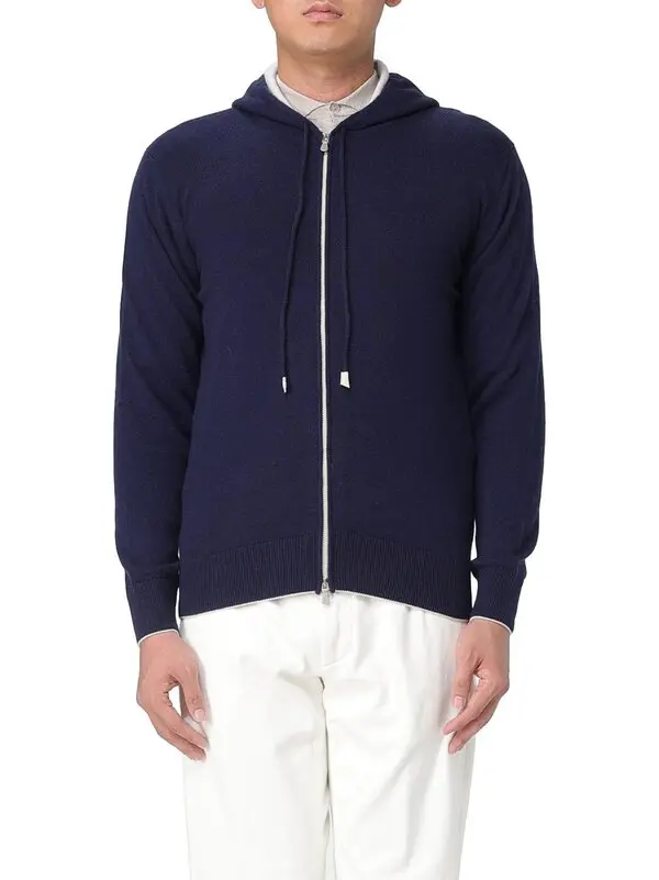 Eleventy Slim Fit 100% Cashmere Zip-up Hoodie - Blue 1
