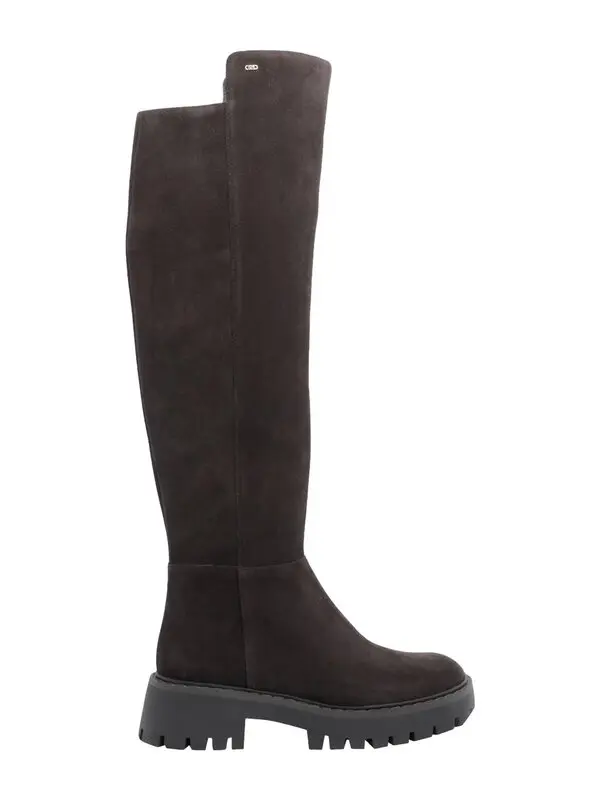 Michael Kors Asher Suede Leather Knee-high Boots With Mk Logo - Brown