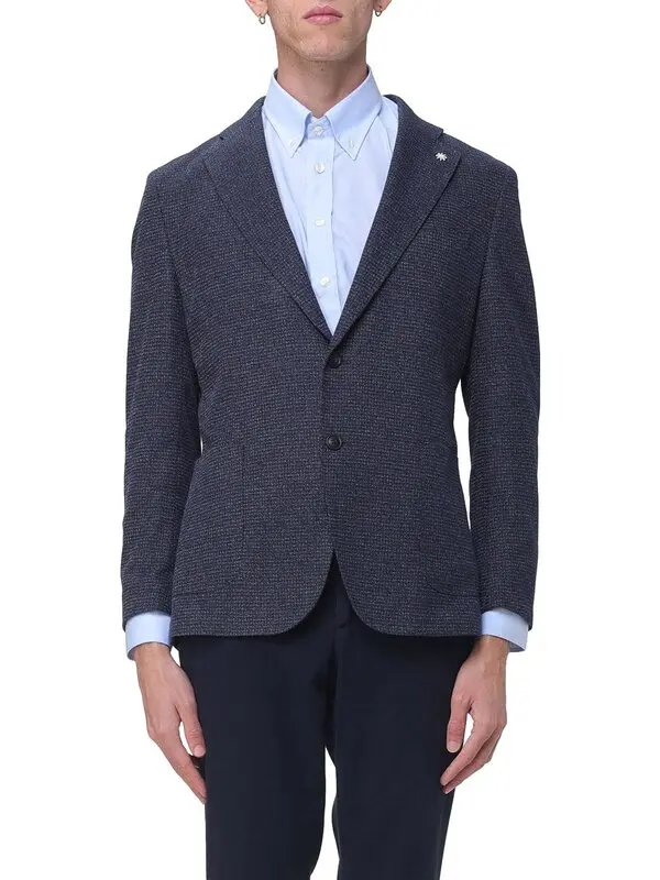 MANUEL RITZ Single-breasted Cotton Blend Blazer With Patch Pockets - Blue