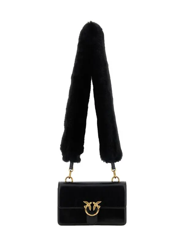 Pinko Love One Classic Mini Leather Crossbody Bag With Love Birds Buckle - Black