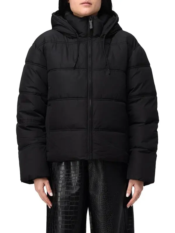 DISCLAIMER Quilted Short Puffer Jacket With Hood And Funnel Neck - Black