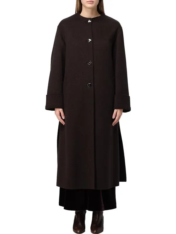 Agnona Single-breasted Long Coat In Pure Cashmere With Dropped Shoulders - Dark