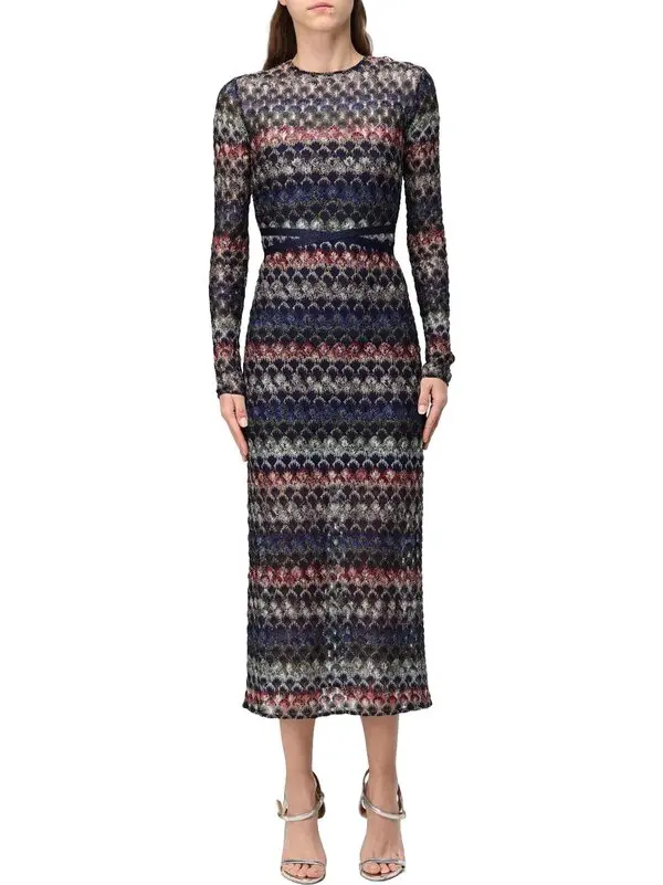 Missoni Geometric Pattern Lurex Midi Sheath Dress With Long Sleeves - Multicolor
