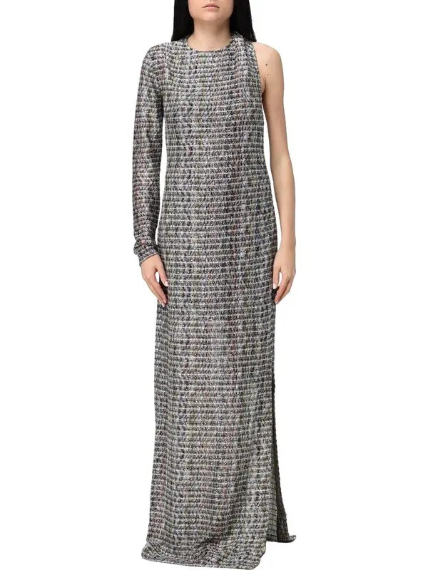 Missoni One-shoulder Multi Striped Long Gown With Train - Silver