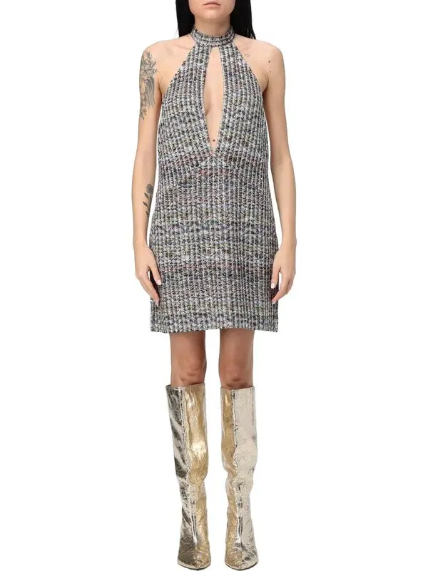 Missoni Multi Striped Sheath Mini Dress With Halter Neck - Silver