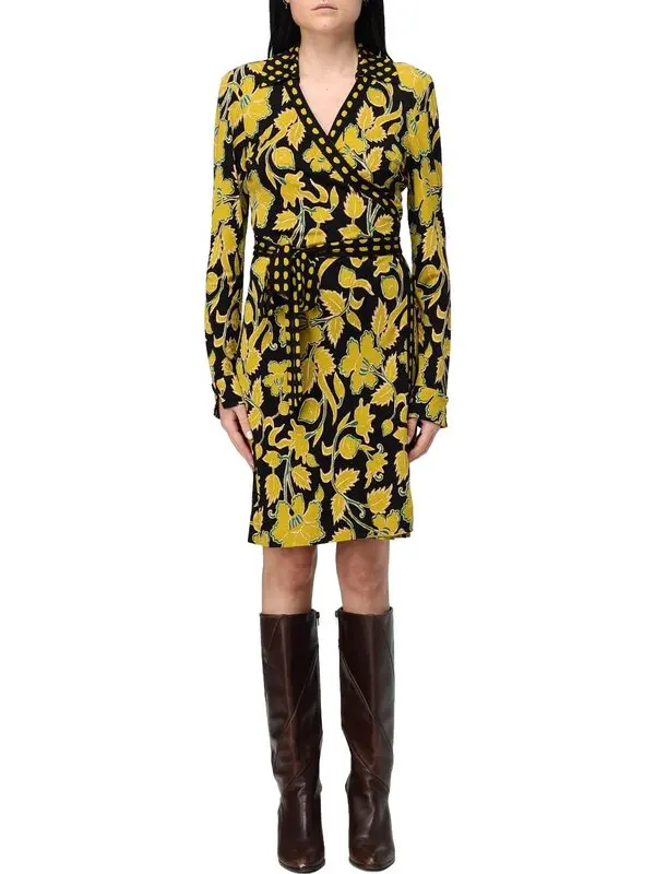 Diane Von Furstenberg Floral Print Viscose Wrap Mini Shirt Dress - Multicolor