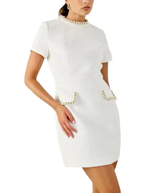 MARSY Beaded Chain Minidress - White