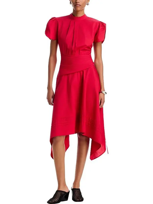 3.1 Phillip Lim Cotton Tulip Sleeve High Low Dress - Lipstick