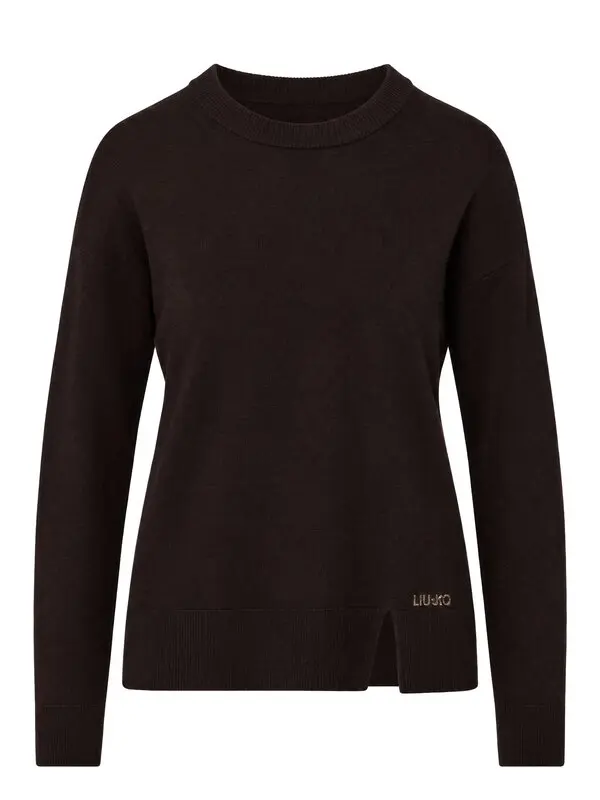 Liu Jo Ribbed Crew Neck Sweater With Side Slit - Mole