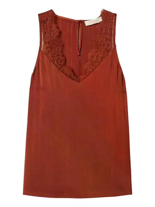 TWINSET Satin Lace Top - Red