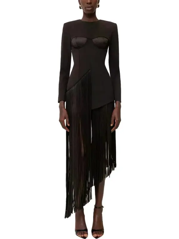 NISSA Fringe-trim Mini Dress - Black