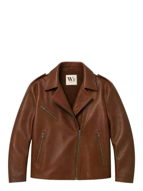 WEST 14TH New Yorker Leather Biker Jacket - Brown