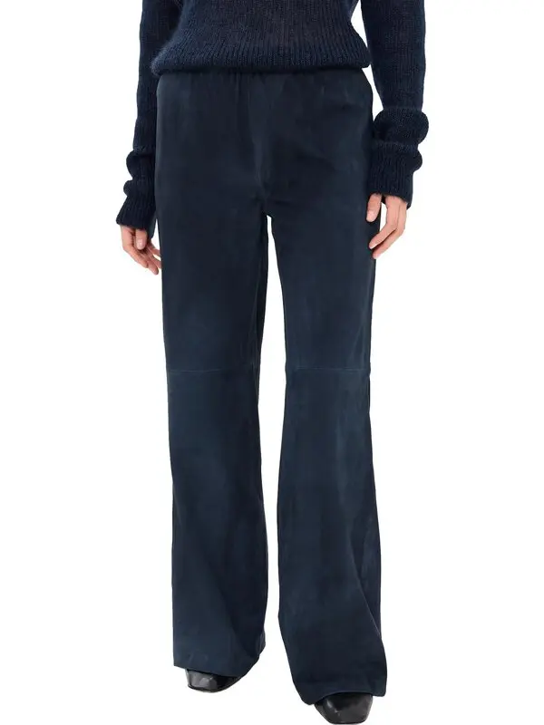 LA LIGNE Colby Goatskin Suede Pants - Navy