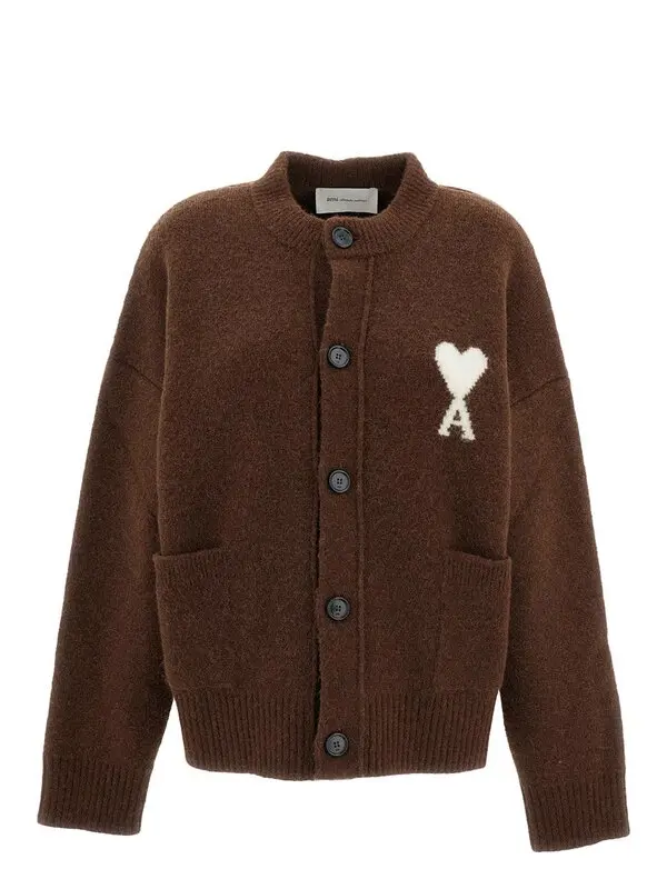 AMI Paris Cardigan De Coeur - Marrone
