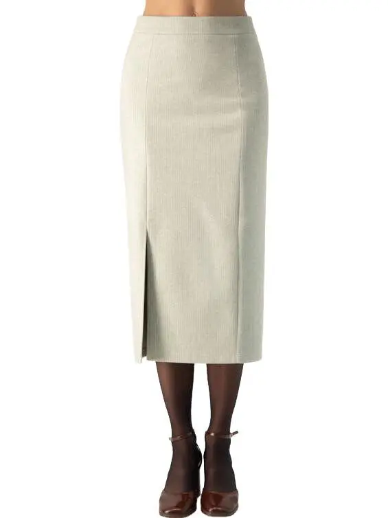 IVONNE Pencil Midi Skirt With Front Slit - Sand