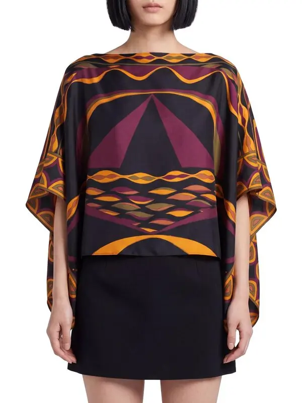 Emilio Pucci Ethnic Print Silk Short-sleeved Blouse With Straight Neckline - Red