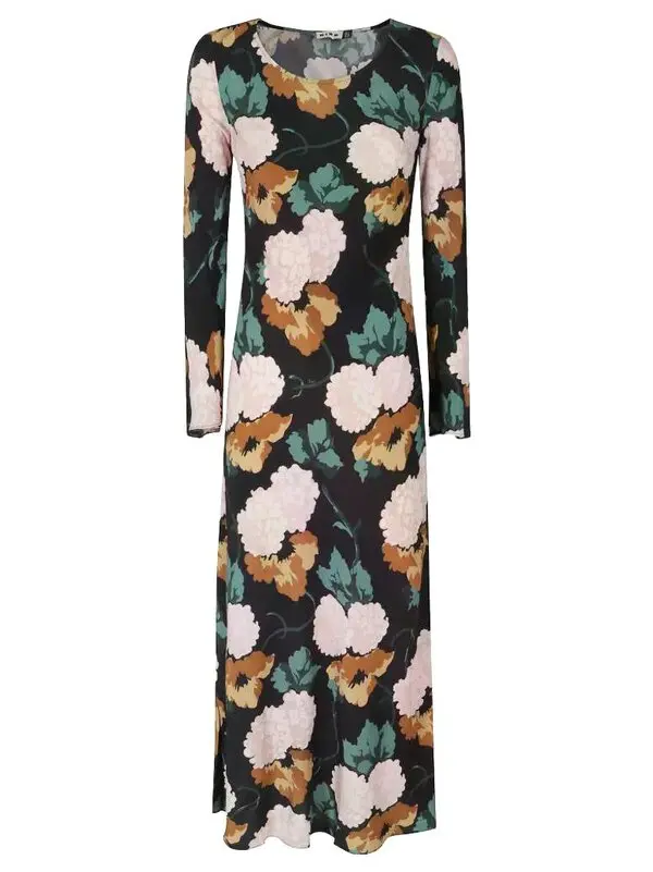Rixo Amal Charcoal Floral-print Long-sleeve Dress - Grey