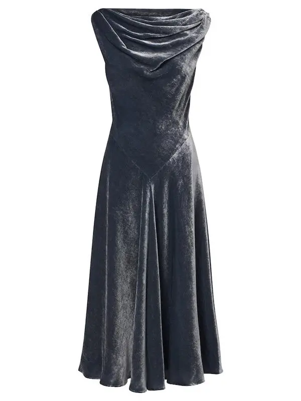 Altuzarra Drina Draped Velvet Midi Dress - Blue