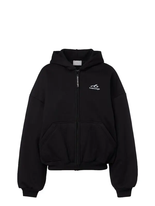 Balenciaga Logo Padded Cotton Zip-up Ski Hoodie - Black