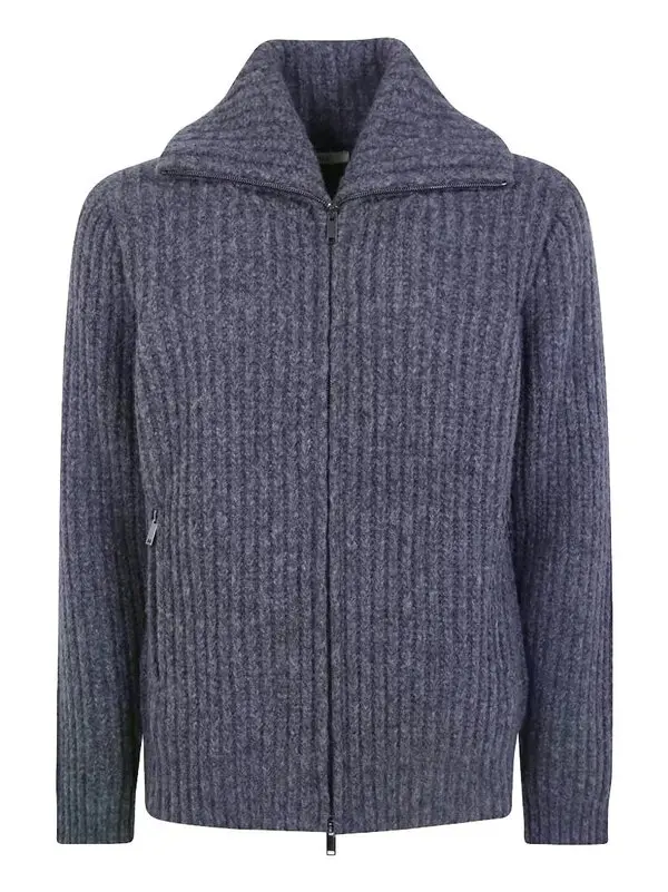 NUUR Ribbed-knit Zip-up Cardigan - Grey