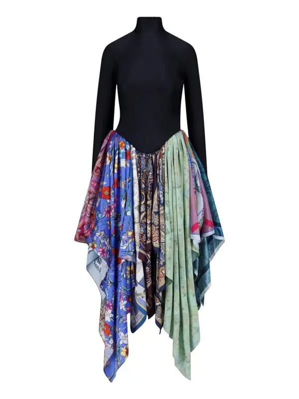 MARINE SERRE Mid-length Dress With Upcycled Scarf - Multi