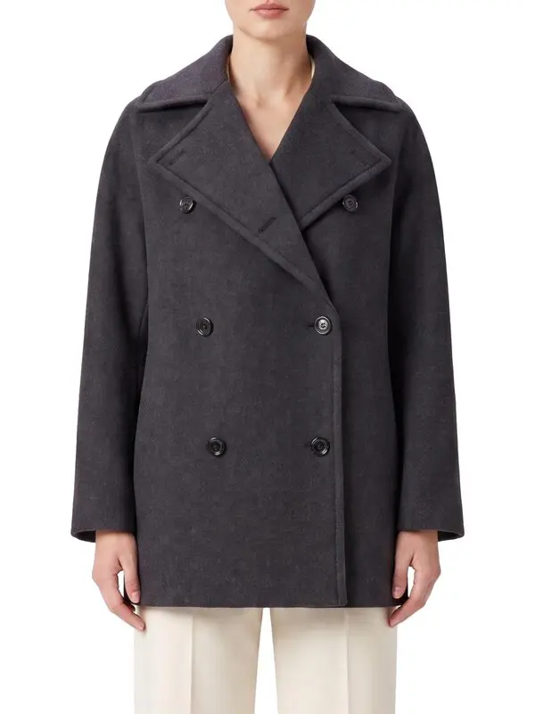 Max Mara Double-breasted Short Coat In Virgin Wool And Cashmere - Gray