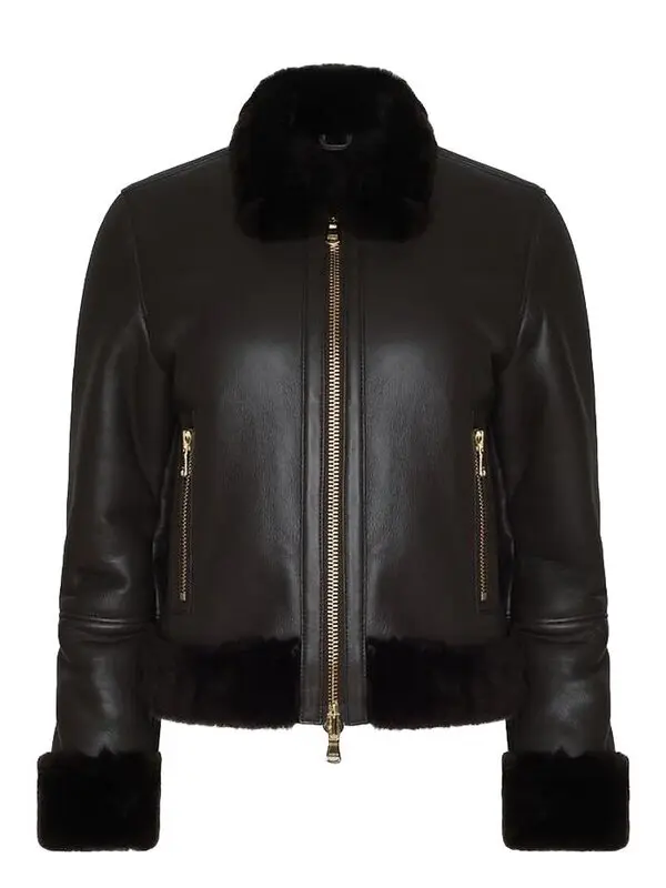 L'AGENCE Glacia Shearling-trimmed Jacket - Dark Java