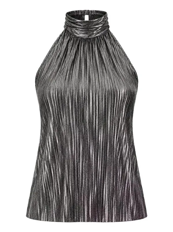 BRUUNS BAZAAR Groundberry Duro Pleated Halterneck Top - Silver