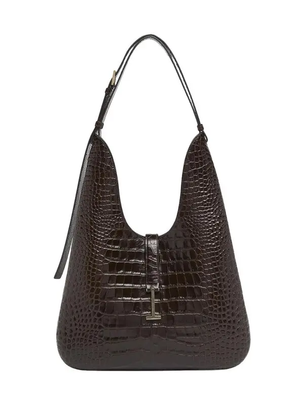 TOM FORD Arc Croc-embossed Mini Hobo Bag - Chocolate