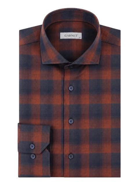 GARNET Regular-fit Melange Plaid Flannel Shirt - Rust