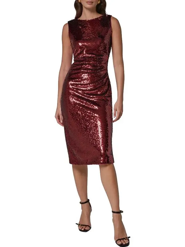 Donna Karan New York Sequin Sleeveless Midi Dress - Red