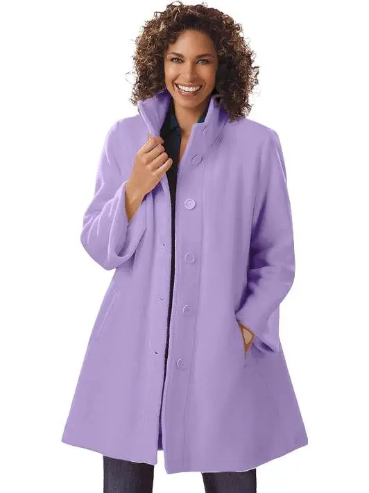 WOMAN WITHIN Fleece Swing Funnel Neck Coat - Soft Iris