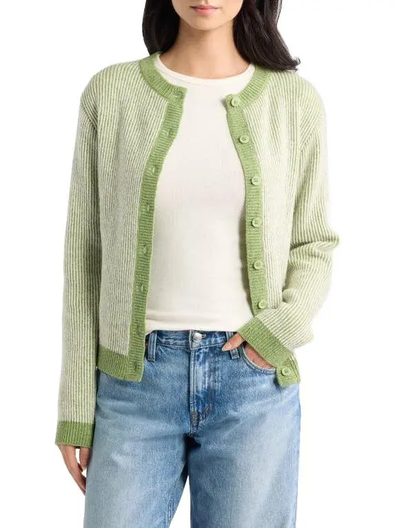 24COLOURS Two-tone Knit Cardigan - Green