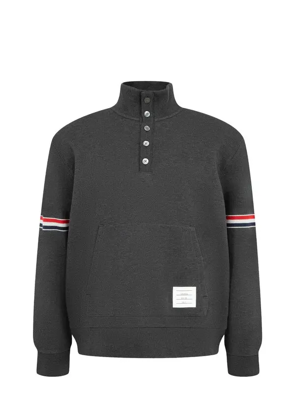 Thom Browne Funnel Neck Pullover In Pique Loopback W/ Rwb Engineered Stripe 'charcoal - Grey