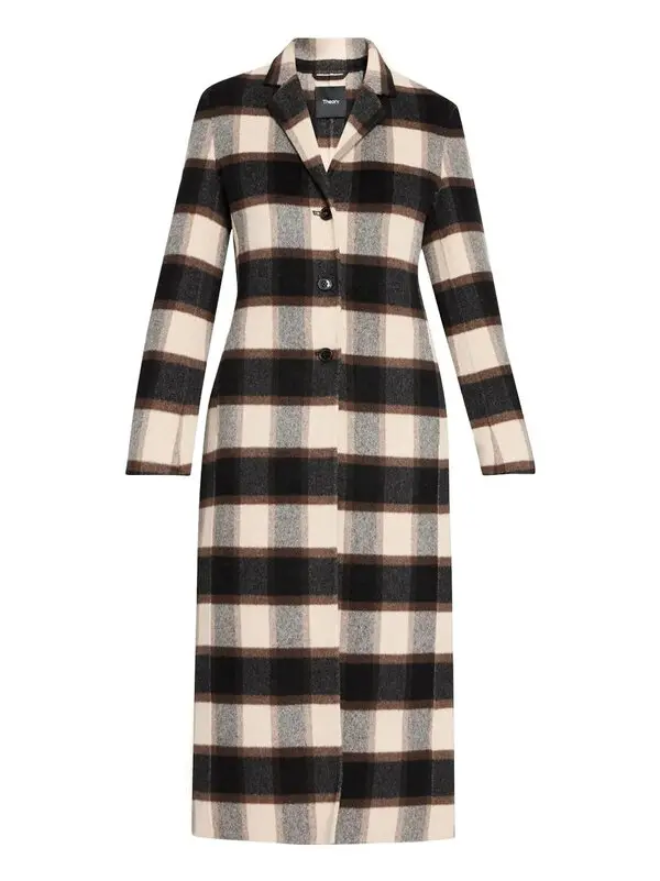 Theory Plaid Virgin Wool-blend Long Coat - Brown Multi